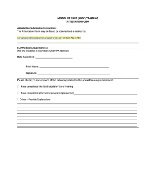 Fillable Online MODEL OF CARE MOC TRAINING ATTESTATION FORM Attestation ...