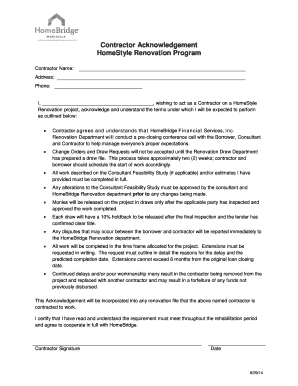 Fillable Online Contractor Acknowledgement HomeStyle Renovation Program ...
