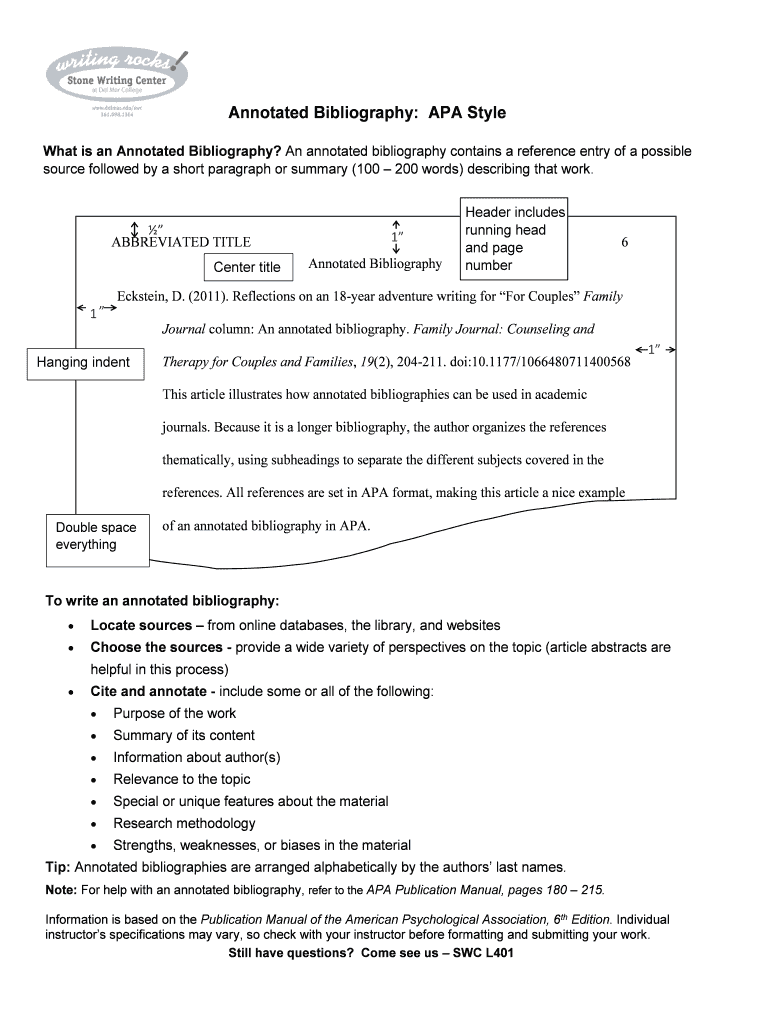 Fillable Online Annotated Bibliography: APA Style Fax Email Print - pdfFiller