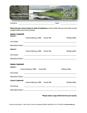Fillable Online ifsa-butler Stirling summer course preference form.docx ...