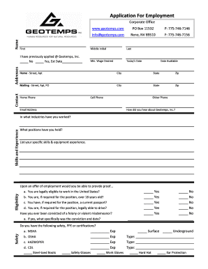 Fillable Online Employment Application DRAFT 020312xlsx Fax Email Print ...