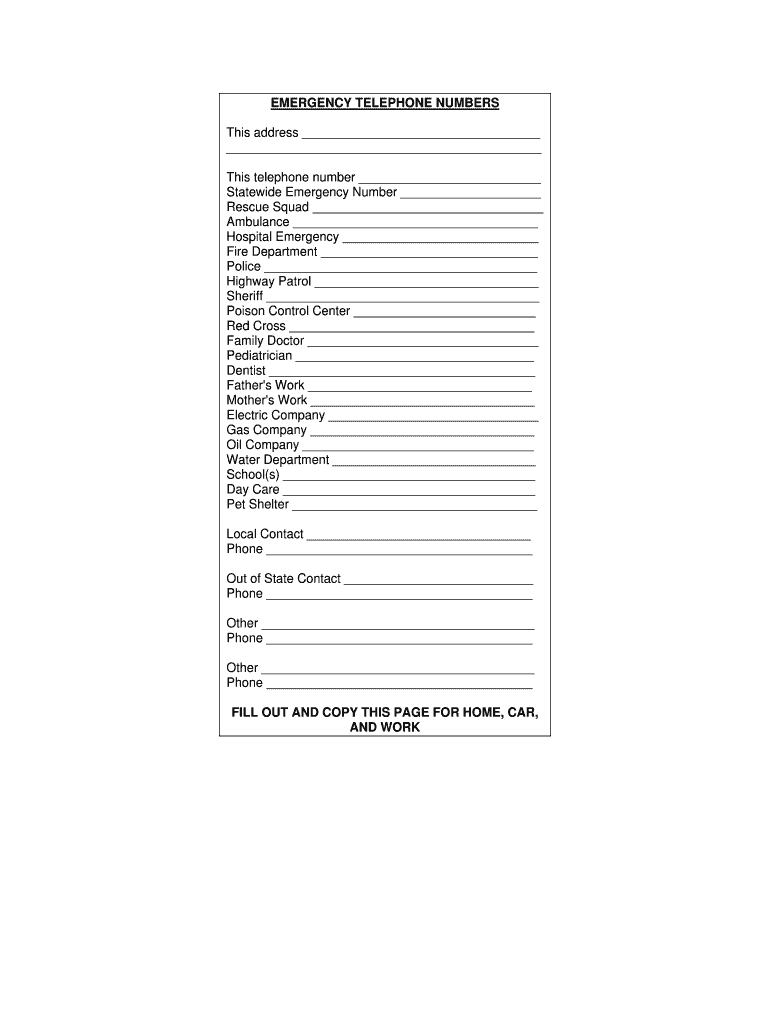 Fillable Online Emergency Telephone Numbersdoc Fax Email Print - pdfFiller