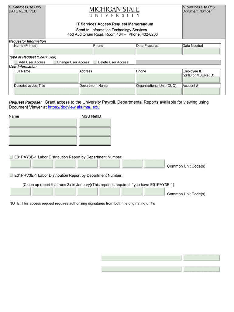 Fillable Online aissecuritycontact ais msu Request Purpose Grant access ...