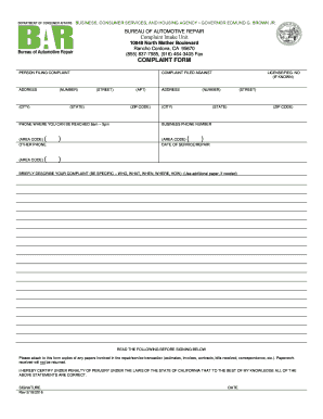 Fillable Online autorepair ca BUREAU OF AUTOMOTIVE REPAIR Complaint ...