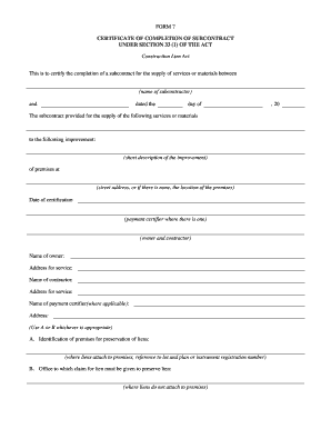 Fillable Online CERTIFICATE OF COMPLETION OF SUBCONTRACT Fax Email ...