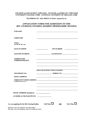 Fillable Online ucc APPLICATION FORM FOR ADMISSION TO THE BSC NURSING ...