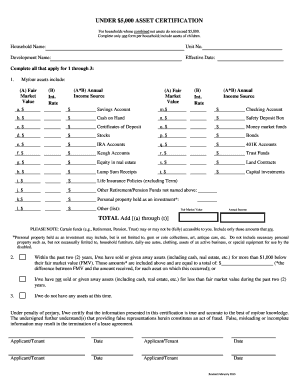 Fillable Online rentalcompliance UNDER 5000 ASSET CERTIFICATION ...