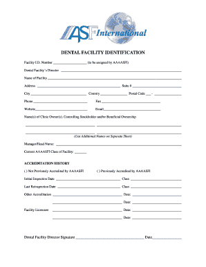 Fillable Online aaaasf DENTAL FACILITY IDENTIFICATION - aaaasforg Fax ...