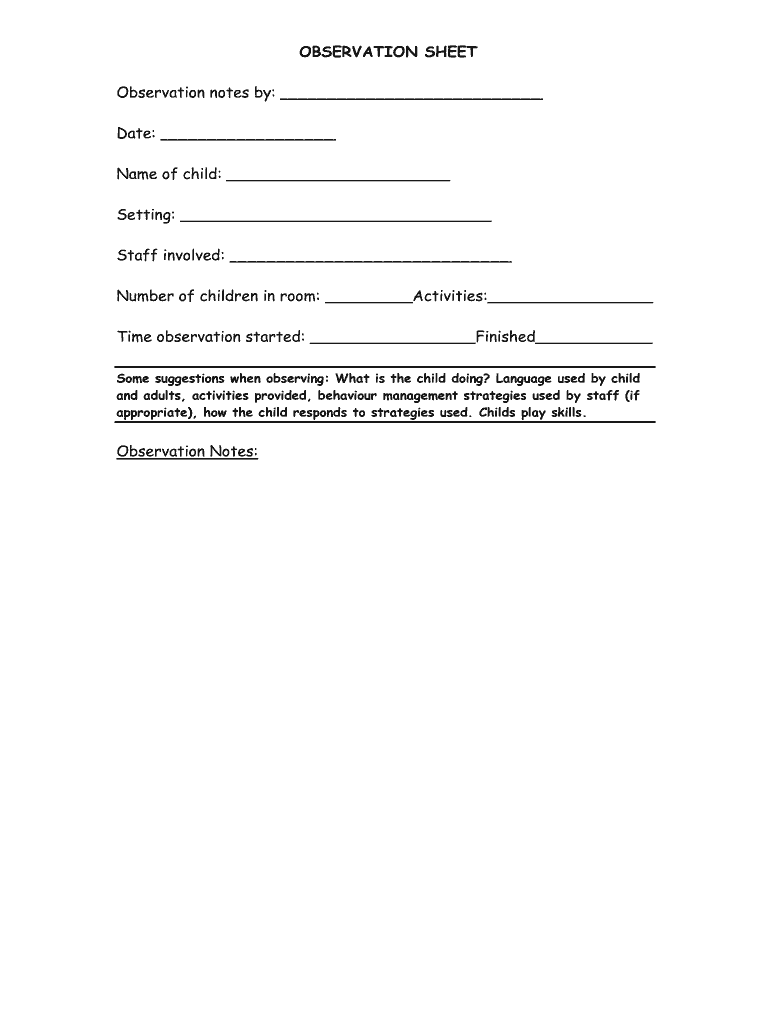 Fillable Online tameside gov Observation Sheets Observation Sheets ...