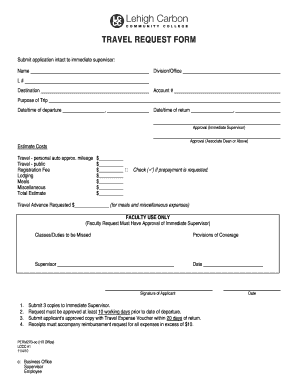 Travel Request Form Templates | pdfFiller