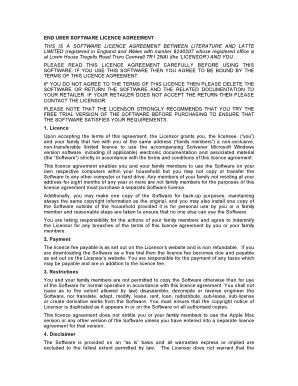 Fillable Online END USER SOFTWARE LICENCE AGREEMENT Fax Email Print ...