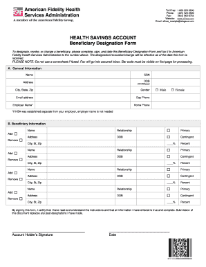 Fillable Online HEALTH SAVINGS ACCOUNT Beneficiary Designation Form Fax ...