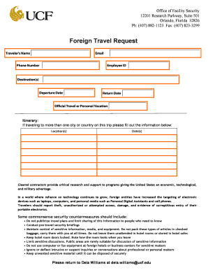 Fillable Online Foreign Travel Request - ORC Security Office Fax Email ...