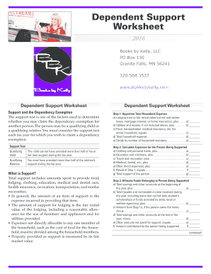 Fillable Online Dependent Support Worksheet - Books by Kelly Fax Email ...