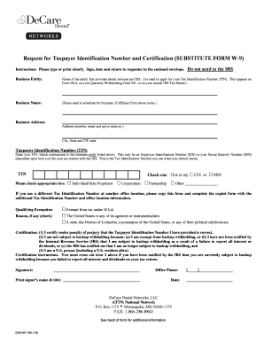 Fillable Online Taxpayer Identification Number Request - DeCare Dental ...