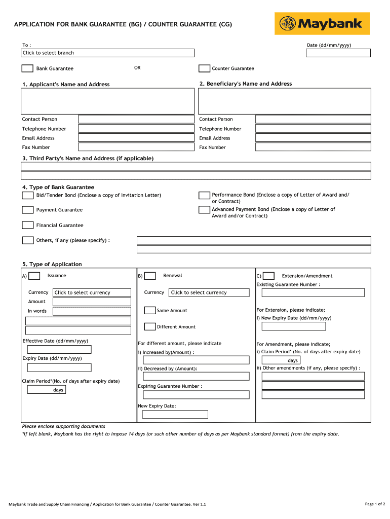 APPLICATION FOR BANK GUARANTEE (BG) COUNTER GUARANTEE (CG) - Fill and ...