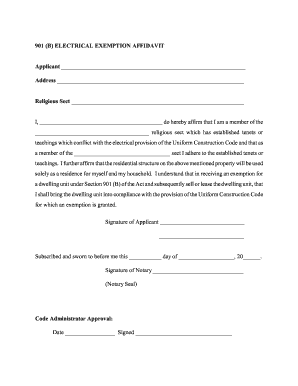 Fillable Online warwicktownship 901 B ELECTRICAL EXEMPTION AFFIDAVIT ...