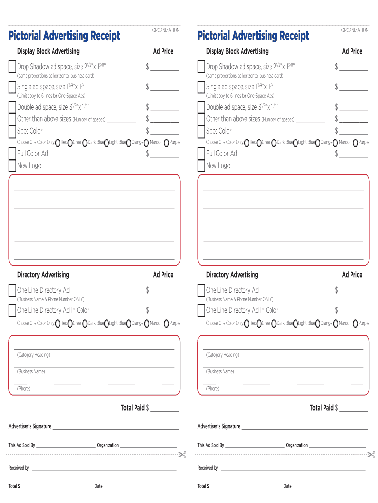 Fillable Online Pictorial Advertising Receipt - The Gordon Bernard ...