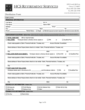 Fillable Online Wwwhcsretirementcom Distribution Form Fax Email Print ...