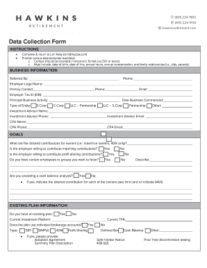 Fillable Online Data Collection Form - Hawkins Retirement Fax Email ...