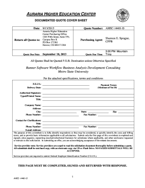 Fillable Online DOCUMENTED QUOTE COVER SHEET Fax Email Print - pdfFiller