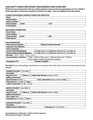 Fillable Online DAM SAFETY INSPECTION REPORT REQUIREMENTS AND ...