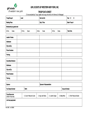 Fillable Online gswny 2000 Troop Data Sheet - Girl Scouts of Western ...
