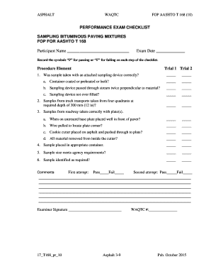 Fillable Online PERFORMANCE EXAM CHECKLIST SAMPLING BITUMINOUS PAVING ...