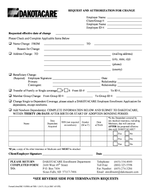 Fillable Online REQUEST AND AUTHORIZATION FOR CHANGE Fax Email Print ...