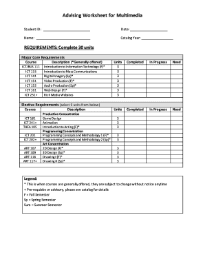 Fillable Online frc Advising Worksheet for Multimedia - Feather River ...