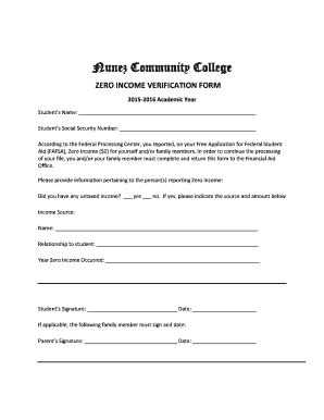 Fillable Online nunez ZERO INCOME VERIFICATION FORM - nunez Fax Email Print - pdfFiller