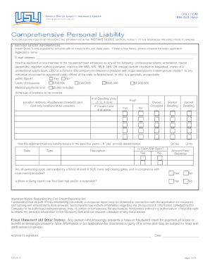 Fillable Online Comprehensive Personal Liability - scuicom Fax Email ...