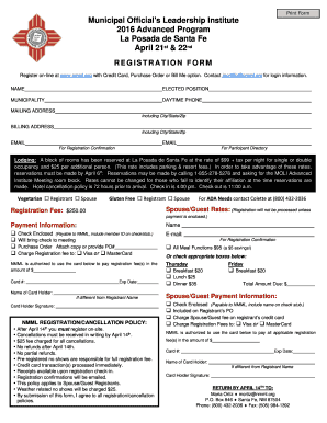Fillable Online nmml 2016 MOLI Advanced Registration Form Fax Email ...