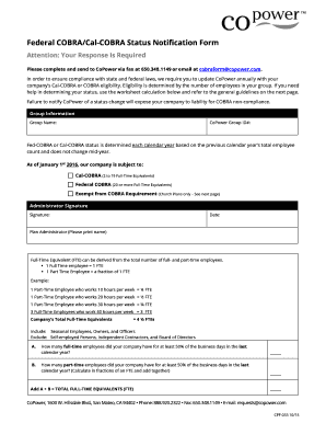 Fillable Online Federal COBRACal-COBRA Status Notification Form ...