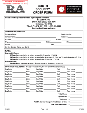 Fillable Online BOOTH SECURITY ORDER FORM - J Spargo Fax Email Print ...