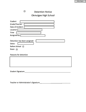 Fillable Online Detention Notice Okmulgee High - Okmulgee Public ...