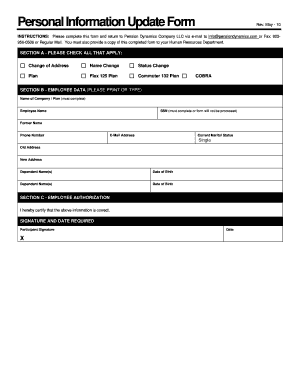 Fillable Online Personal Information Update Form - Pension Dynamics Fax ...
