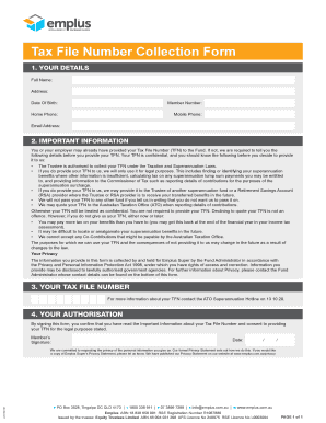 Fillable Online Tax File Number Collection Form - bempluscomaub Fax ...