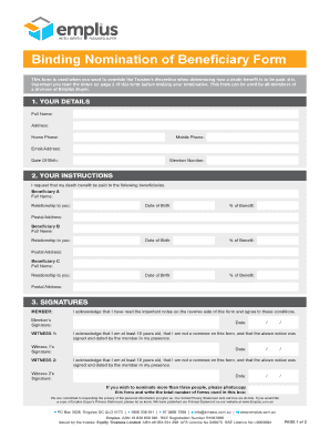 Fillable Online Binding Nomination of Beneficiary Form Fax Email Print ...
