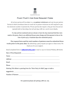 Fillable Online Paint Party for Kids Request Form - WCFTA Fax Email ...