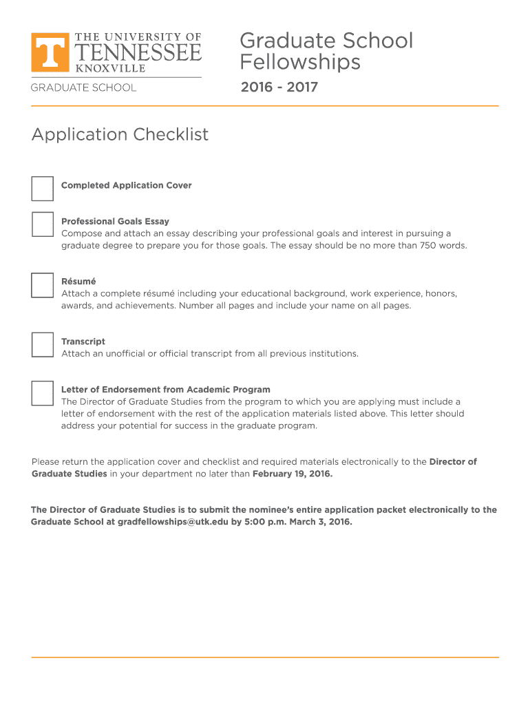 Fillable Online gradschool utk Graduate School Fellowships - The ...