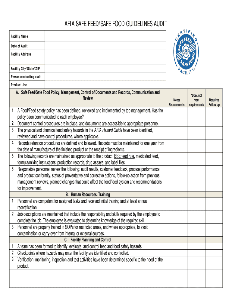Fillable Online safefeedsafefood AFIA SAFE FEED/SAFE FOOD GUIDELINES ...
