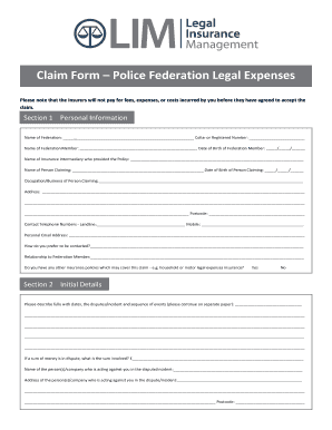 Fillable Online Claim Form Police Federation Legal Expenses Fax Email ...
