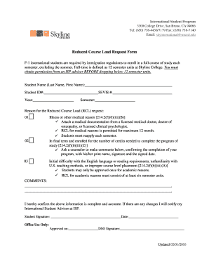 Fillable Online skylinecollege Reduced Course Load Request Form - Skyline College Fax Email ...