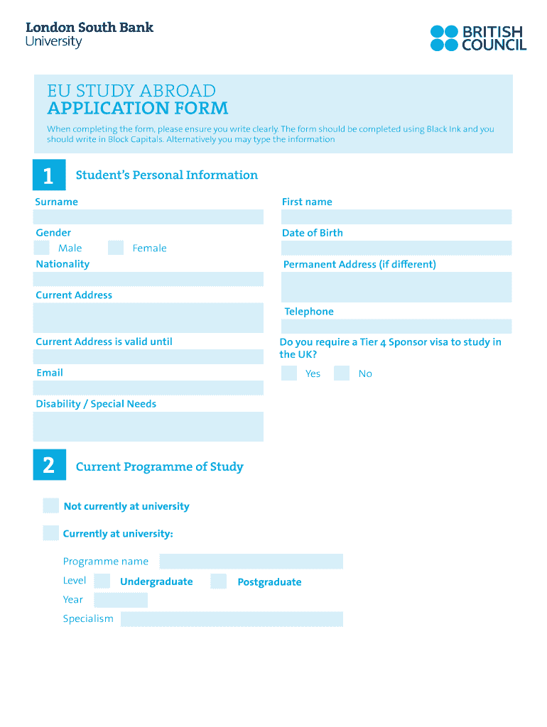 Fillable Online EU STUDY ABROAD APPLICATION FORM - IEC Online Fax Email ...
