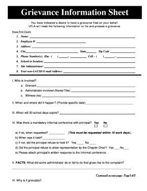 Fillable Online utla Grievance Information Sheet - United Teachers Los ...