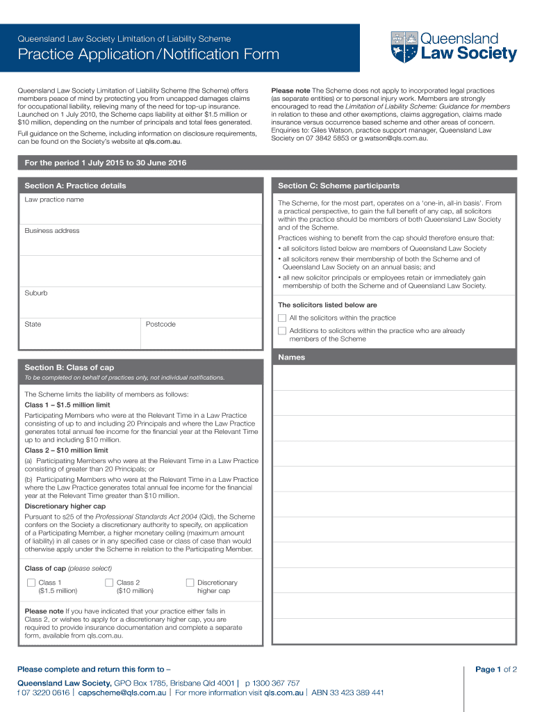 Fillable Online qls com Queensland Law Society Limitation of Liability Scheme Practice ...