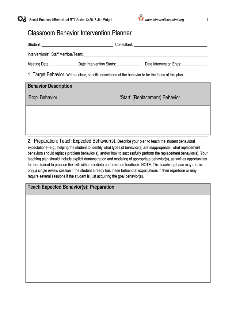 Fillable Online Classroom Behavior Intervention Planner Fax Email Print ...