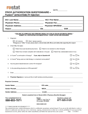 Fillable Online Fuzeon (enfuviritide) IV injection Fax Email Print ...