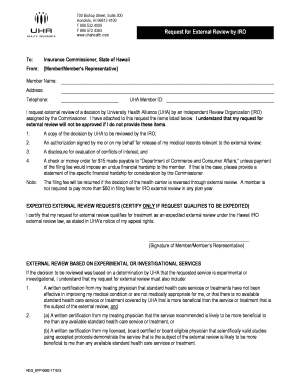 Fillable Online REG APP-0082-111513 Request for External Review by IRO ...